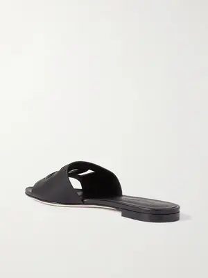 Dolce & Gabbana Bianca Logo-embossed Cutout Leather Slides - Black