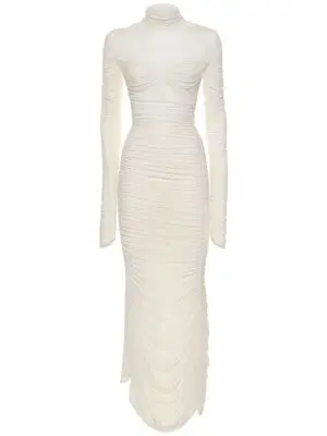 MUGLER MUGLER Draped Mesh Maxi Dress - White