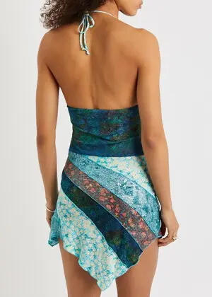 Siedres Nera Patchwork Halterneck Jersey Mini Dress - Blue | Editorialist