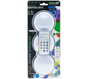 LITEZALL Remote Controlled Colored Puck Light 3 Pack