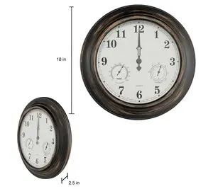 PURE GARDEN 18' Indoor Or Outdoor Wall Clock Th Ermometer