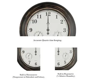 PURE GARDEN 18' Indoor Or Outdoor Wall Clock Th Ermometer