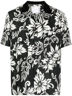 Sacai Floral-print Cotton Shirt - Black