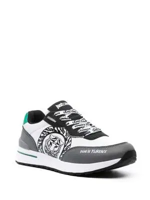 Just Cavalli Tiger Head-print Leather Sneakers - White