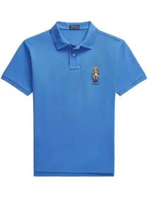 Polo Ralph Lauren Polo Bear-embroidered Cotton Polo Shirt - Blue
