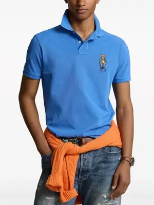 Polo Ralph Lauren Polo Bear-embroidered Cotton Polo Shirt - Blue
