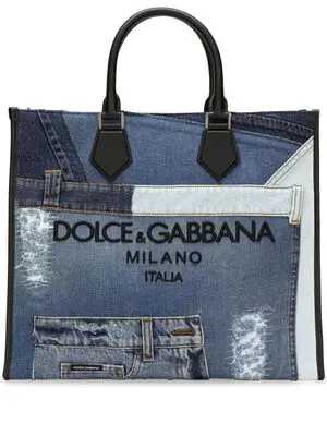 Dolce & Gabbana Logo-embroidered Denim-patchwork Tote Bag