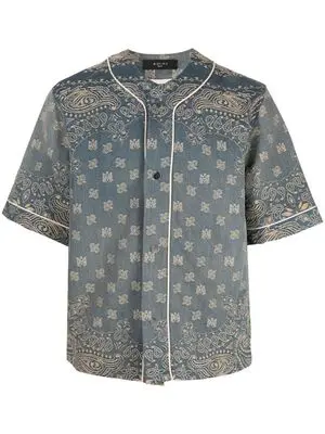 Amiri Monogram-jacquard Denim Shirt - Blue