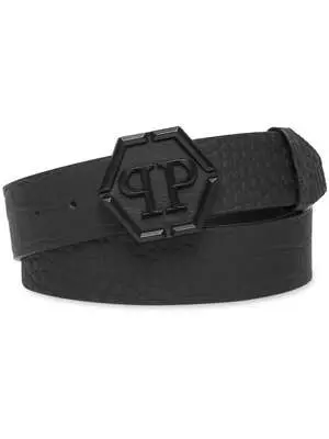 Philipp Plein Hexagon Buckle Crocodile-effect Belt - Black