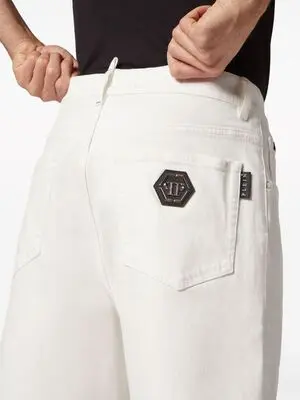 Philipp Plein Logo-plaque Denim Shorts - White