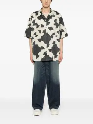 Mihara Yasuhiro Patchwork-pattern Cuban-collar Shirt - Black