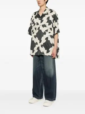 Mihara Yasuhiro Patchwork-pattern Cuban-collar Shirt - Black