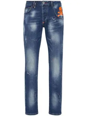 Philipp Plein Skull Paint-splatter Straight-leg Jeans