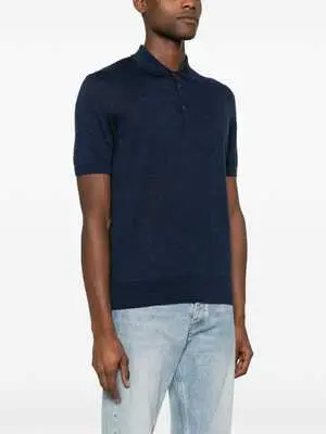 DRUMOHR Cotton-linen Knit Polo Shirt - Blue