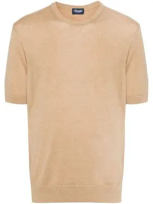 DRUMOHR Cotton-linen Knit T-shirt - Neutrals