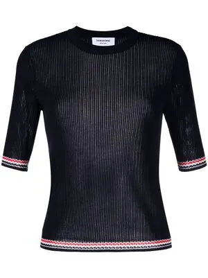 Thom Browne Rwb Stripe Pointelle-knit Top