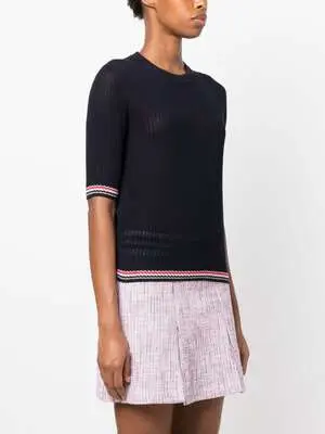 Thom Browne Rwb Stripe Pointelle-knit Top