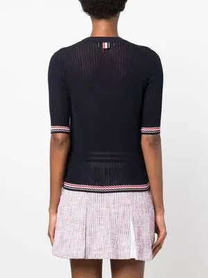 Thom Browne Rwb Stripe Pointelle-knit Top
