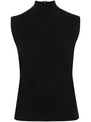 Plan C Mock-neck Jersey Tank Top - Black