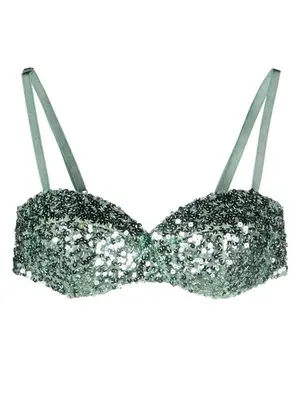Moschino Sequined Sweetheart-neck Bra - Green