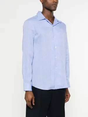 Brunello Cucinelli Linen Classic-collar Shirt - Blue