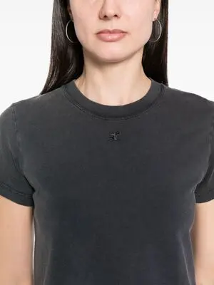 COURREGES Logo-embroidered T-shirt - Grey