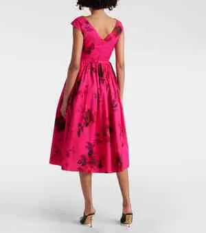 Erdem Floral Cotton Faille Midi Dress - Pink