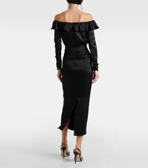 Alessandra Rich Off-shoulder Silk Midi Dress