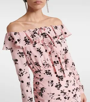 Alessandra Rich Floral Off-shoulder Silk Midi Dress - Pink