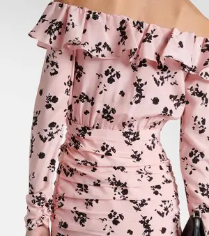 Alessandra Rich Floral Off-shoulder Silk Midi Dress - Pink