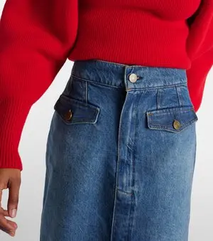 FRAME The Vent Front High-rise Denim Midi Skirt