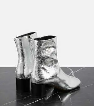 Isabel Marant Laeden Leather Ankle Boots - Silver