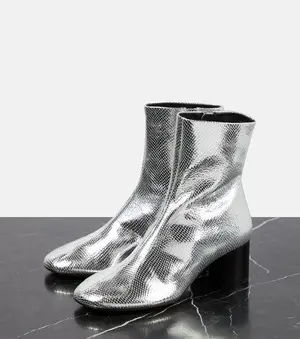 Isabel Marant Laeden Leather Ankle Boots - Silver