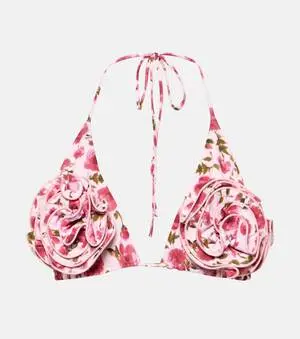 Magda Butrym Floral-appliqué Triangle Bikini Top - Pink