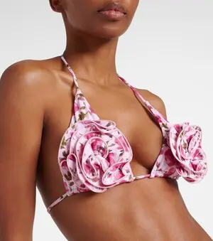 Magda Butrym Floral-appliqué Triangle Bikini Top - Pink