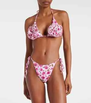 Magda Butrym Floral-appliqué Triangle Bikini Top - Pink