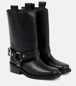 GANNI Faux Leather Biker Boots - Black