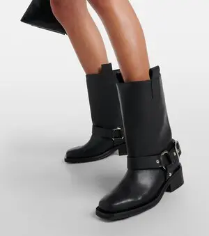 GANNI Faux Leather Biker Boots - Black
