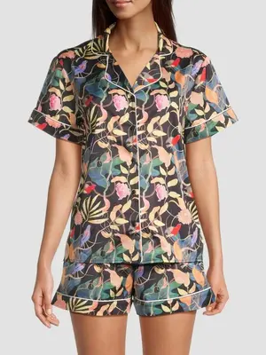 AVERIE Sunset Ocean Dip Printed Shorts Pajama Set - Black
