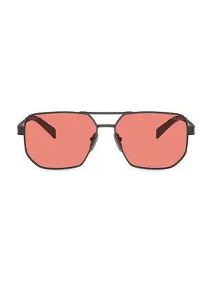 Prada 0ps 51zs 59mm Aviator Sunglasses Matte Grey Red