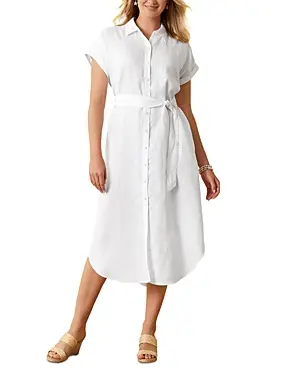 knee length dresses for ladies Lilly Long Dress | Pure Linen Shirt Dress in Deep Navy main image 0