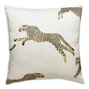 SCALAMANDRE Leaping Cheetah Decorative Pillow, 22 X 22 Dune