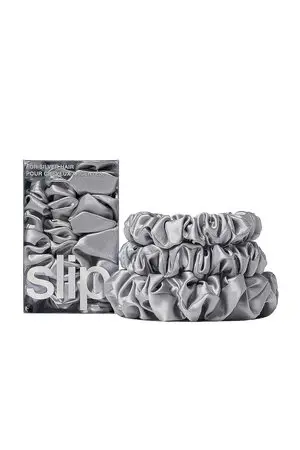 Slip Assorted Metallic Scrunchies Set Of 3 - Silver