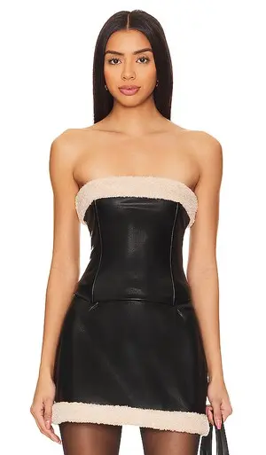 WeWoreWhat Faux Fur Corset Top In Black