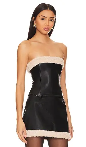 WeWoreWhat Faux Fur Corset Top In Black