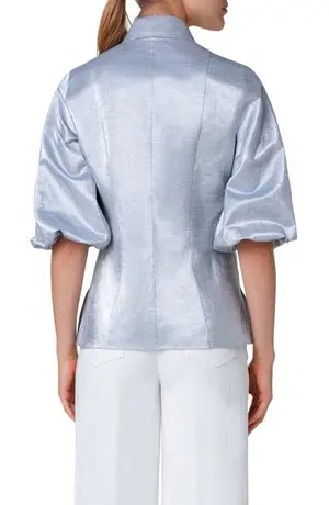 Akris Metallic Puff-sleeve Button-up Shirt