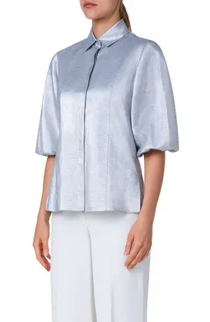 Akris Metallic Puff-sleeve Button-up Shirt