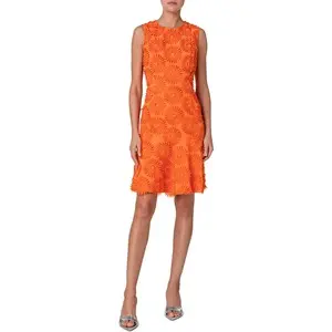 Akris Embroidered Floral Appliqué Cotton Sheath Dress - Orange