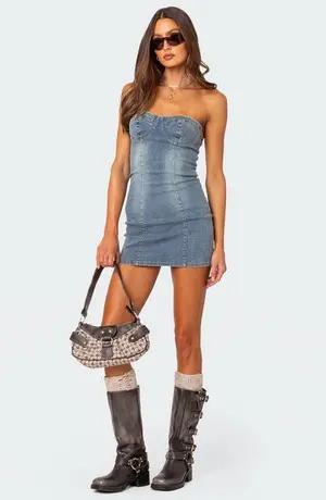 EDIKTED Alissa Strapless Denim Minidress