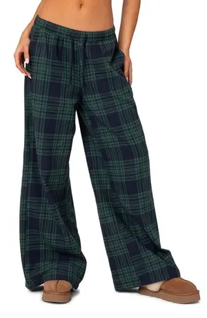 EDIKTED Lounge Around Plaid Wide Leg Pants